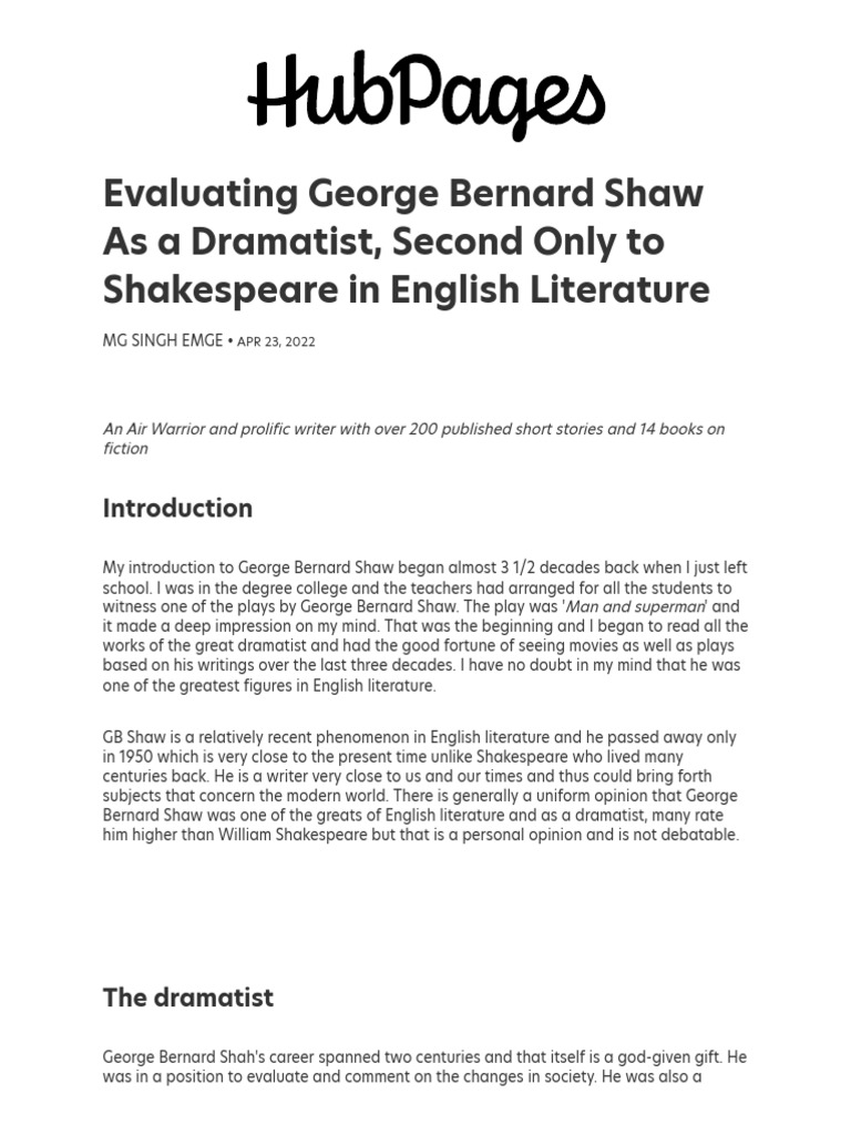 Https Discover - Hubpages.com Literature Evaluating George Bernard Shaw As A Dramatist Second ...