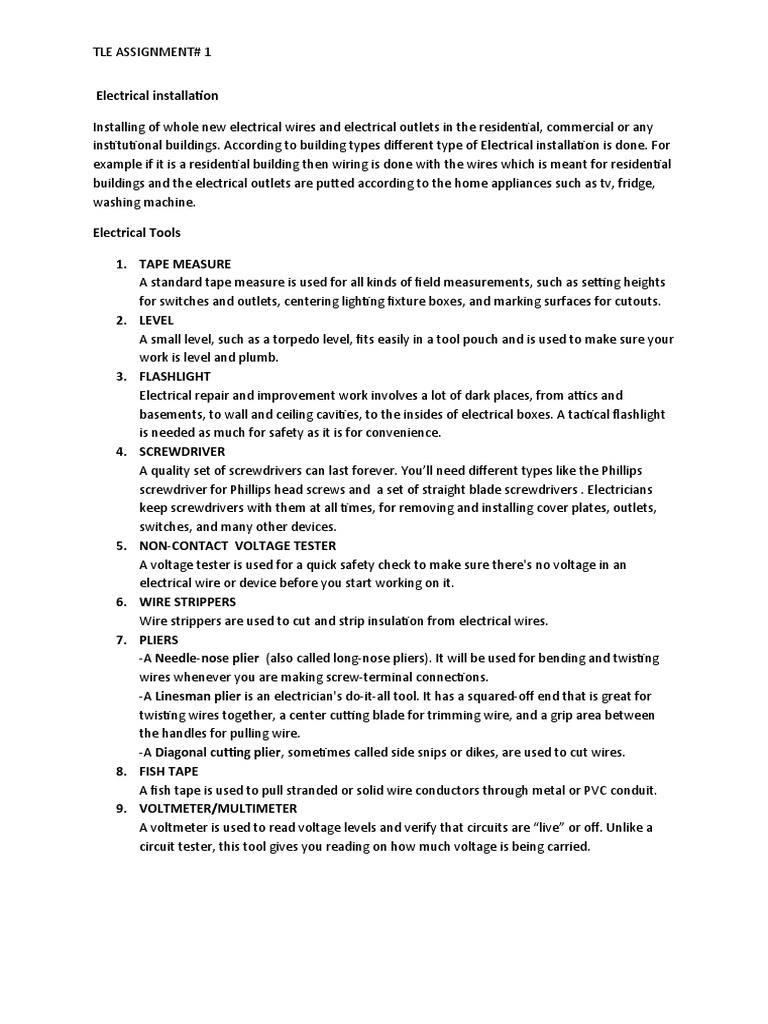 Tle Ass#1 | Download Free PDF | Electrical Wiring | Electric Power