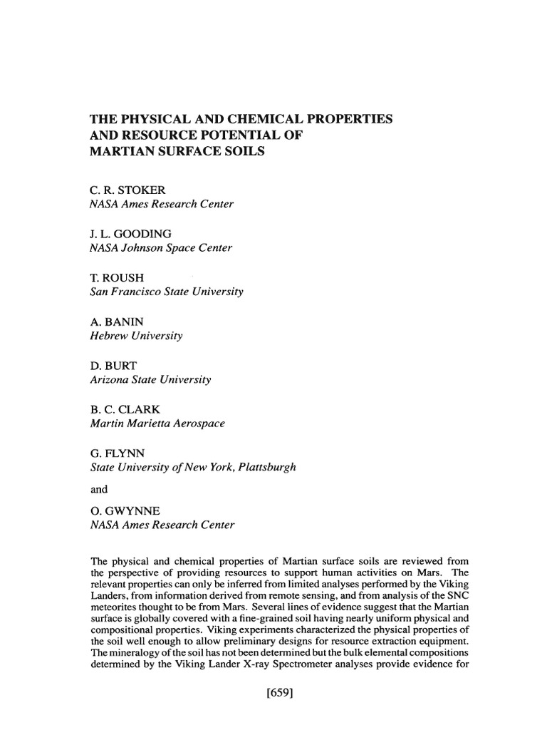 The Physical and Chemical Properties and Resources Potential of Martian Surface Soils | PDF