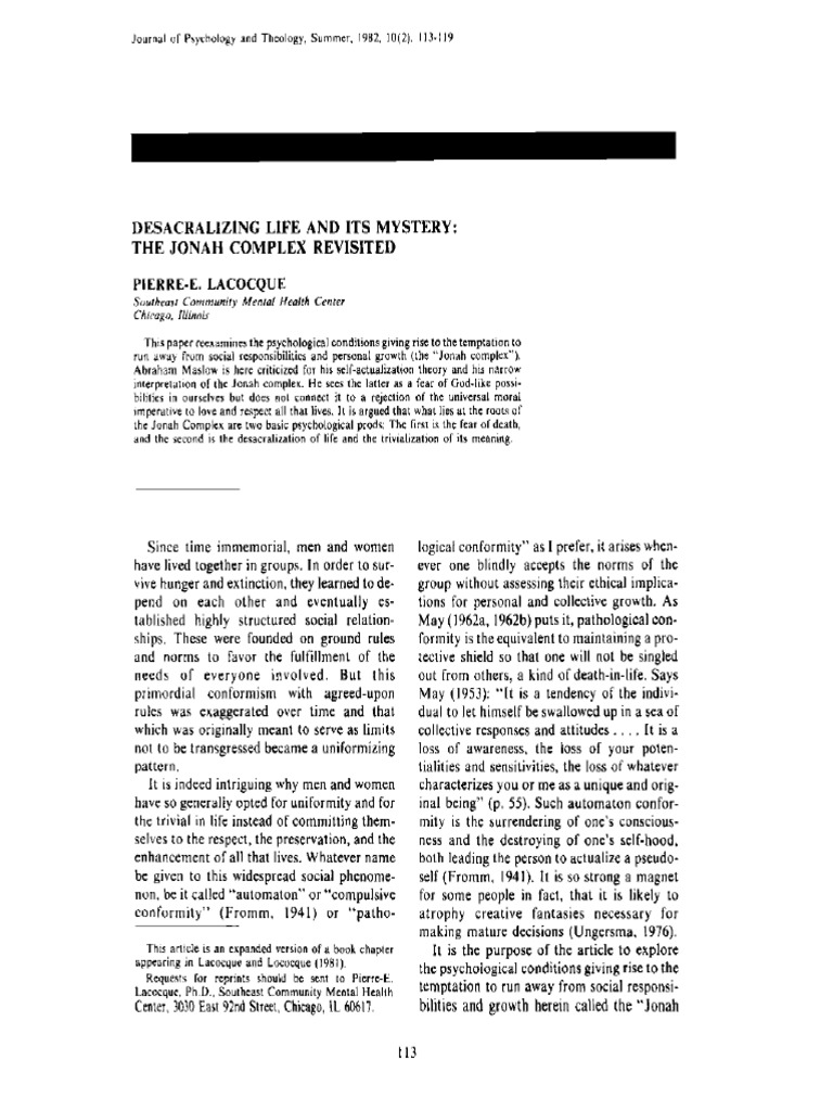 Jonah Complex | PDF | Self Actualization | Metaphysics