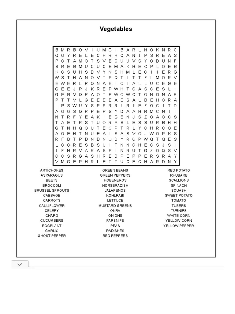 Vegetables Word Search Puzzle | PDF | Cuisine | Agriculture