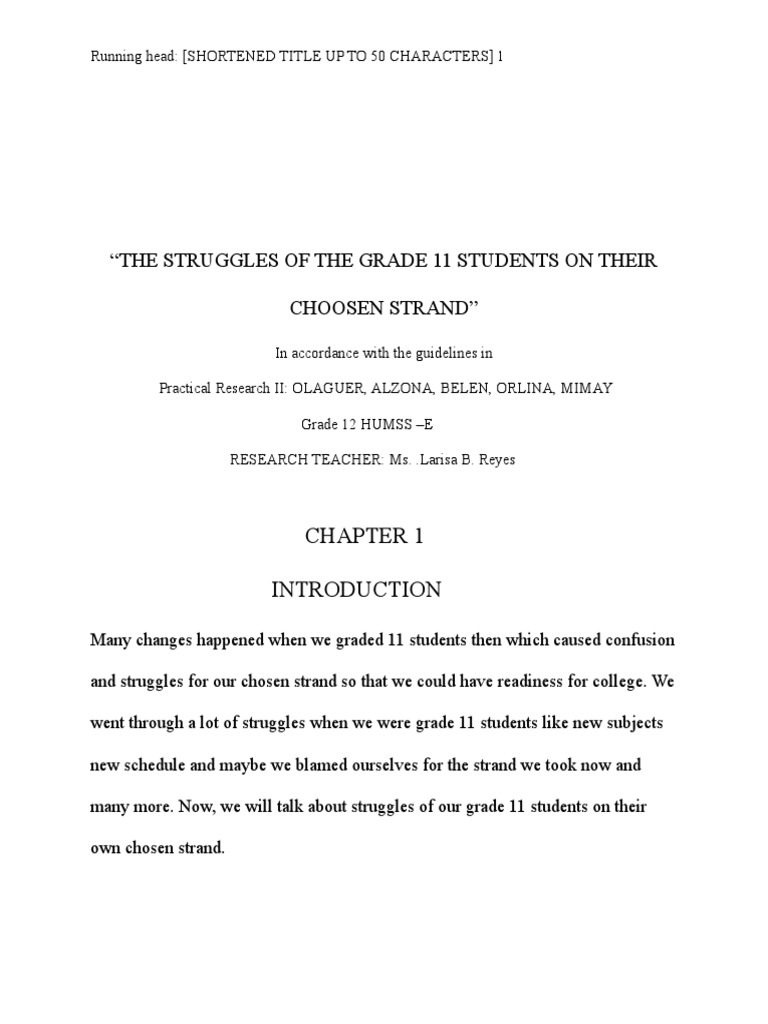 Struggles of Grade 11 HUMSS Students | PDF | Apa Style | Curriculum