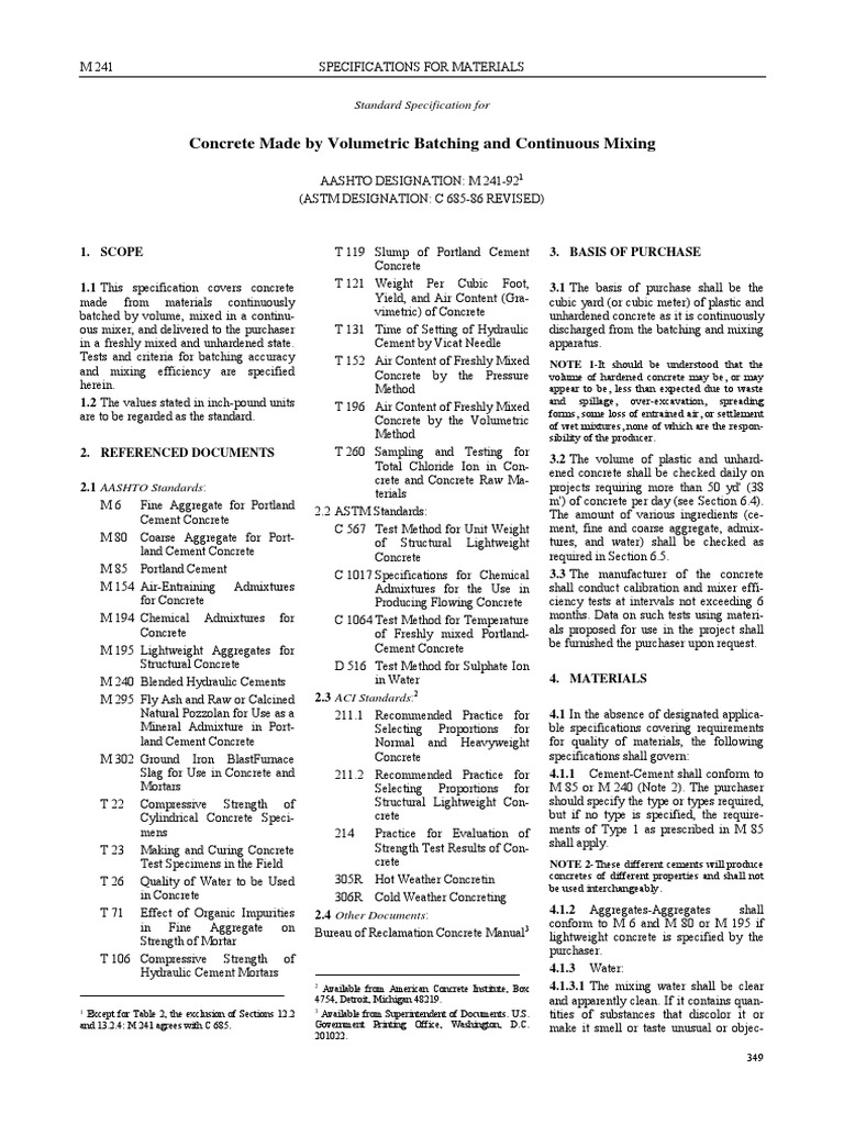Concrete Made by Volumetric Batching and Continuous Mixing: Standard ...