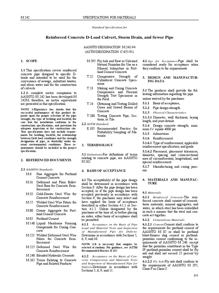 Reinforced Concrete D-Load Culvert, Storm Drain, and Sewer Pipe | PDF ...