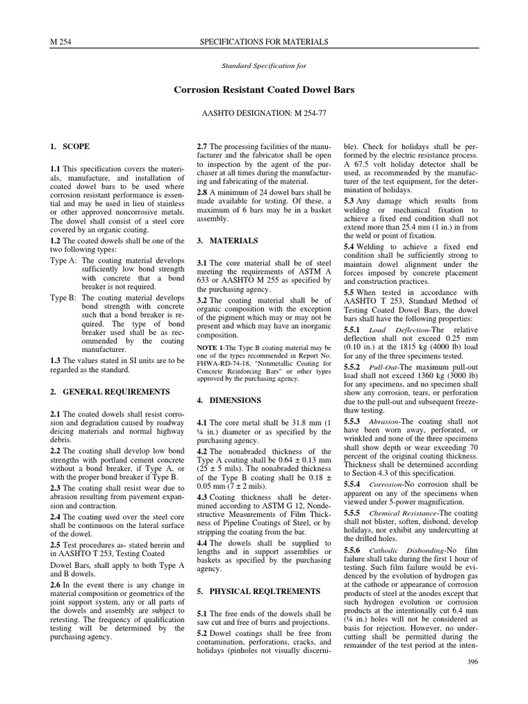 Corrosion Resistant Coated Dowel Bars: Standard Specification For | PDF ...