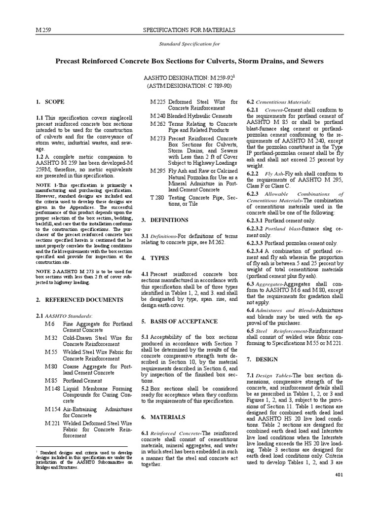 Specifications for Precast Reinforced Concrete Box Sections for ...