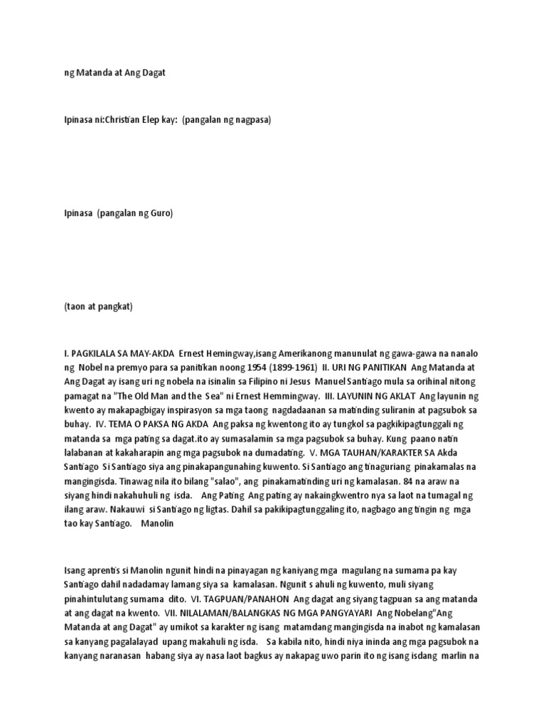 NG Matanda at Ang Dagat | PDF