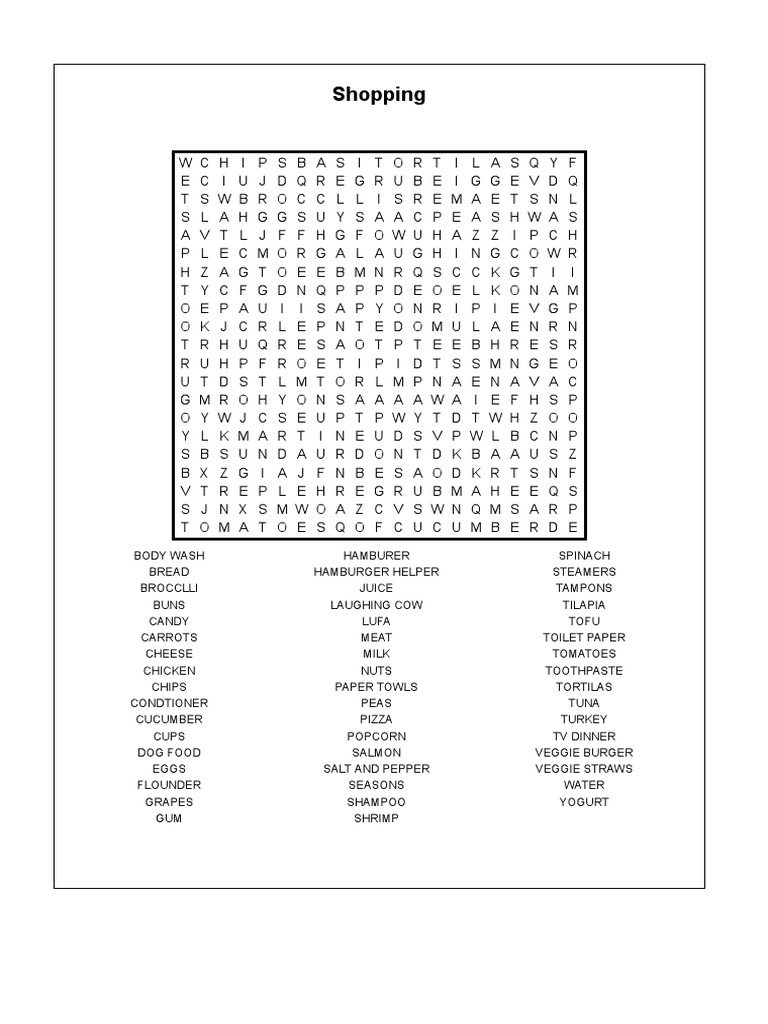 Shopping Word Search Puzzle | PDF | Hamburgers | Foods