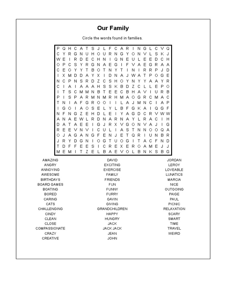 Our Family Word Search Puzzle | PDF