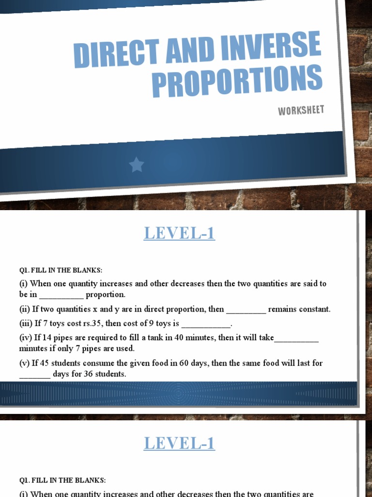Direct and Inverse Proportions: Worksheet | Download Free PDF | Speed ...