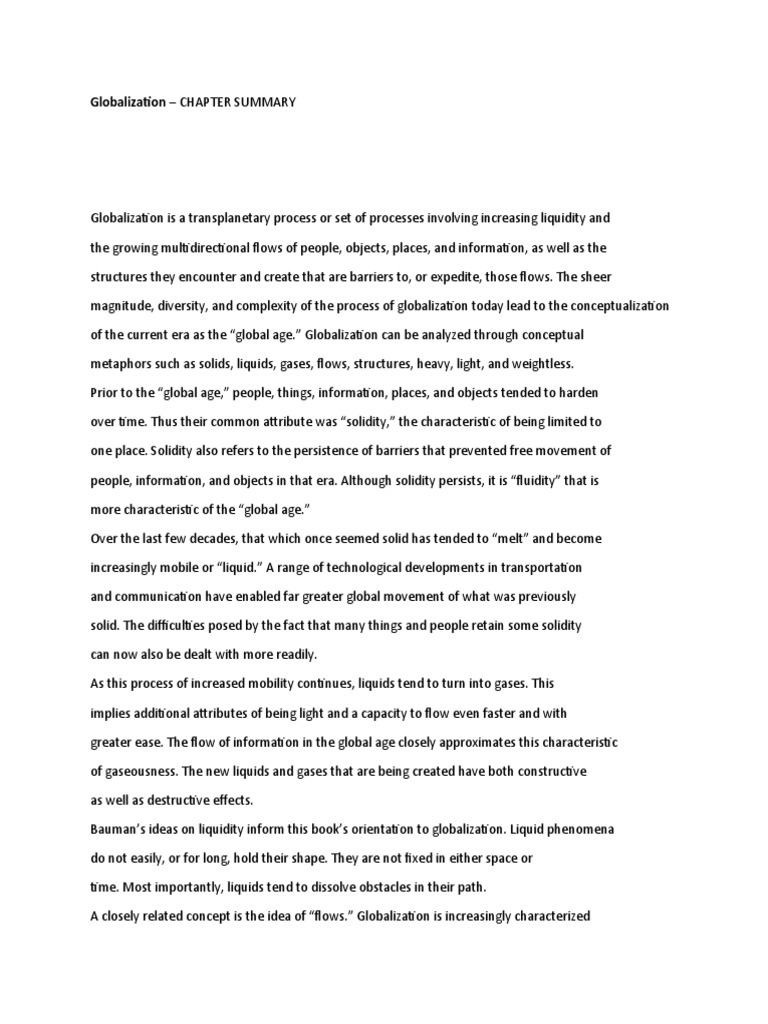 Globalization - CHAPTER SUMMARY | PDF | Globalization | Liquids