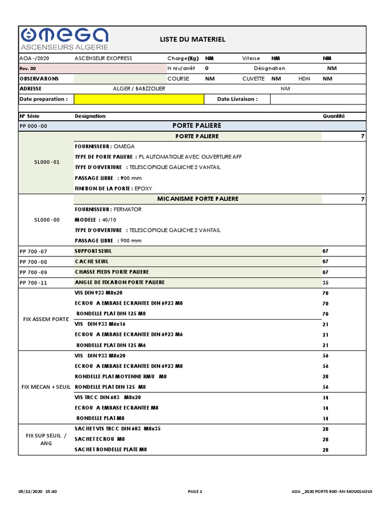 Liste Des Pieces Ascenseur | PDF