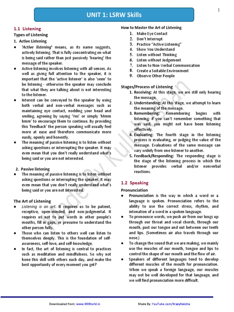 Soft Skills 2 Unit 1 - LSRW Skills | PDF | Nonverbal Communication | Inductive Reasoning