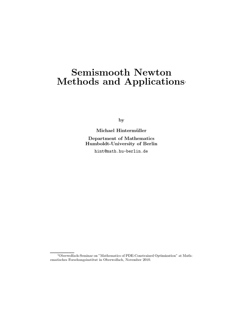 Hintermüller M. Semismooth Newton Methods and Applications | PDF | Banach Space | Derivative