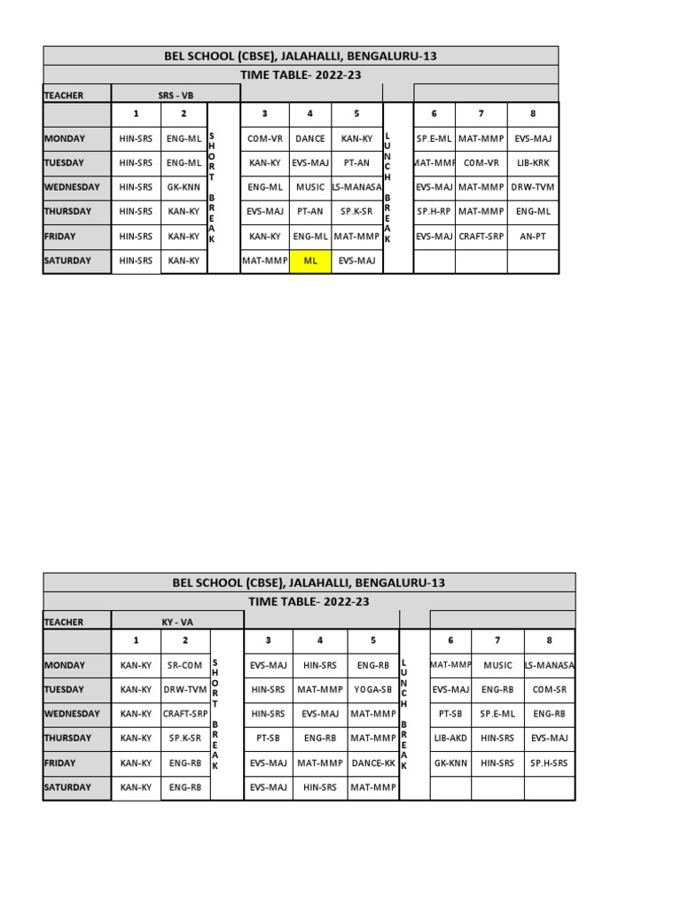 Time Table 2022-23 | PDF