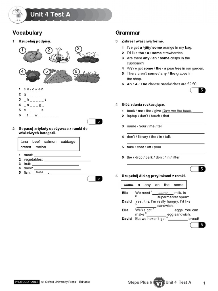 Steps Plus VI Test U4 A | PDF | Cuisine | Food And Drink