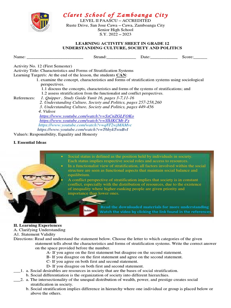 Grade 12 Stratification Systems Activity | PDF | Social Stratification ...