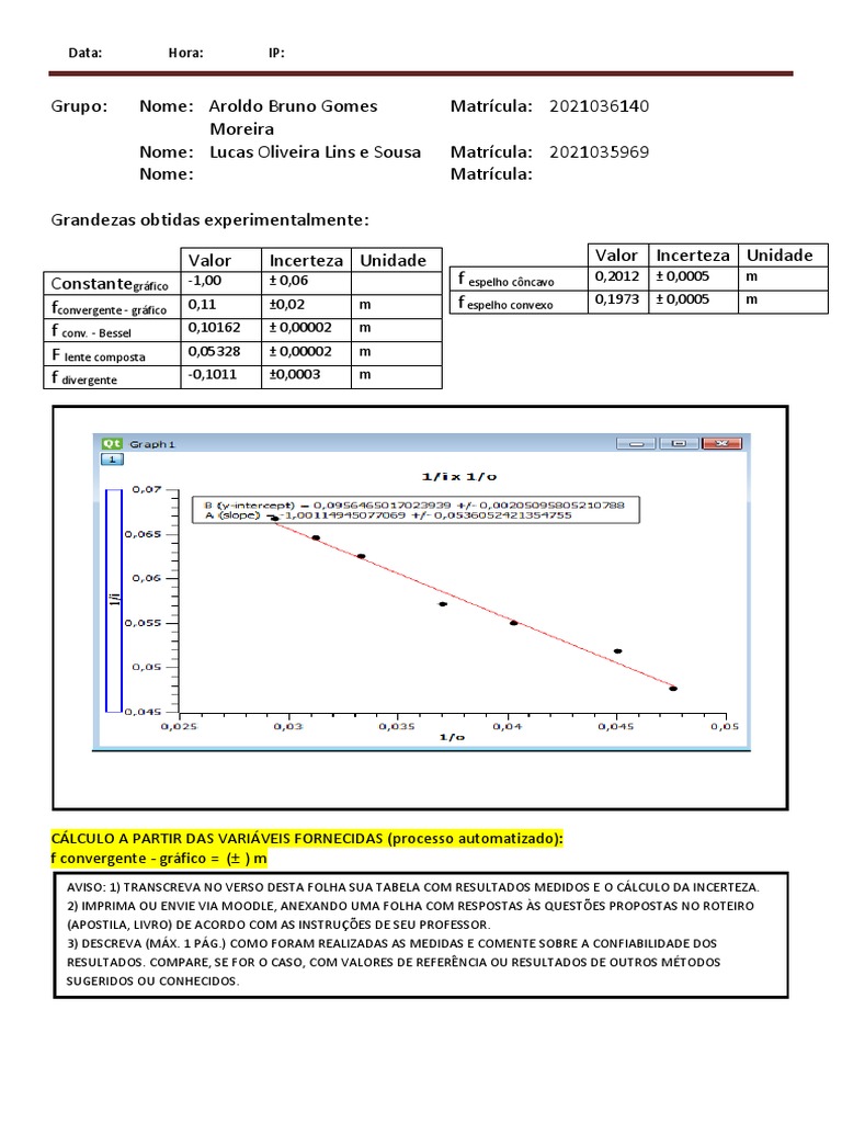 Exp 6 Aroldo Bruno Lucas Oliveira | PDF | Espelho | Atômica