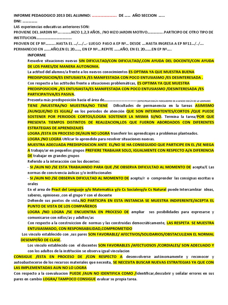 Modelo de Informe Pedagogico Del Alumno | PDF