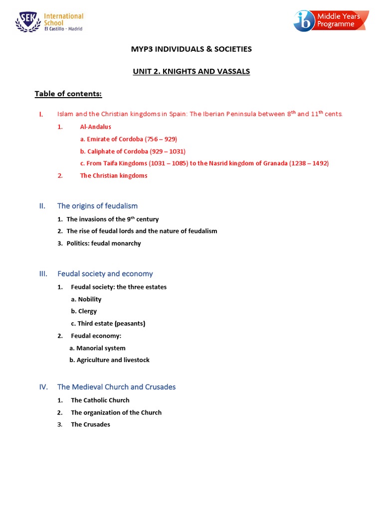 MYP3 GH U2 Notes No Al-Andalus | PDF | Feudalism | Nobility