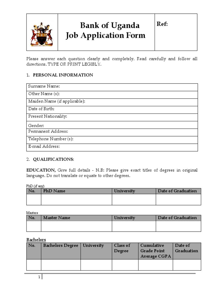 BoU CV Format Officer Positions | PDF | Academic Degree | Bachelor's Degree