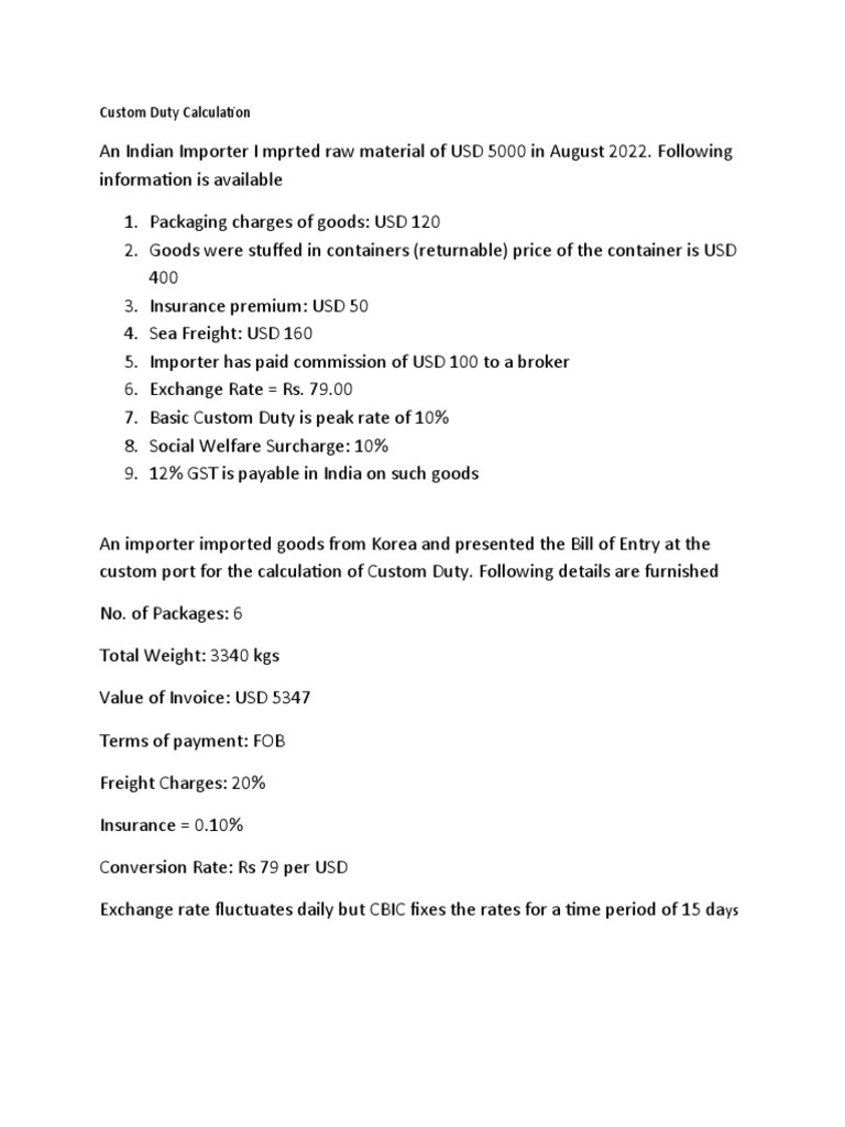 GST - Custom Duty Calculation | PDF | Finance & Money Management ...