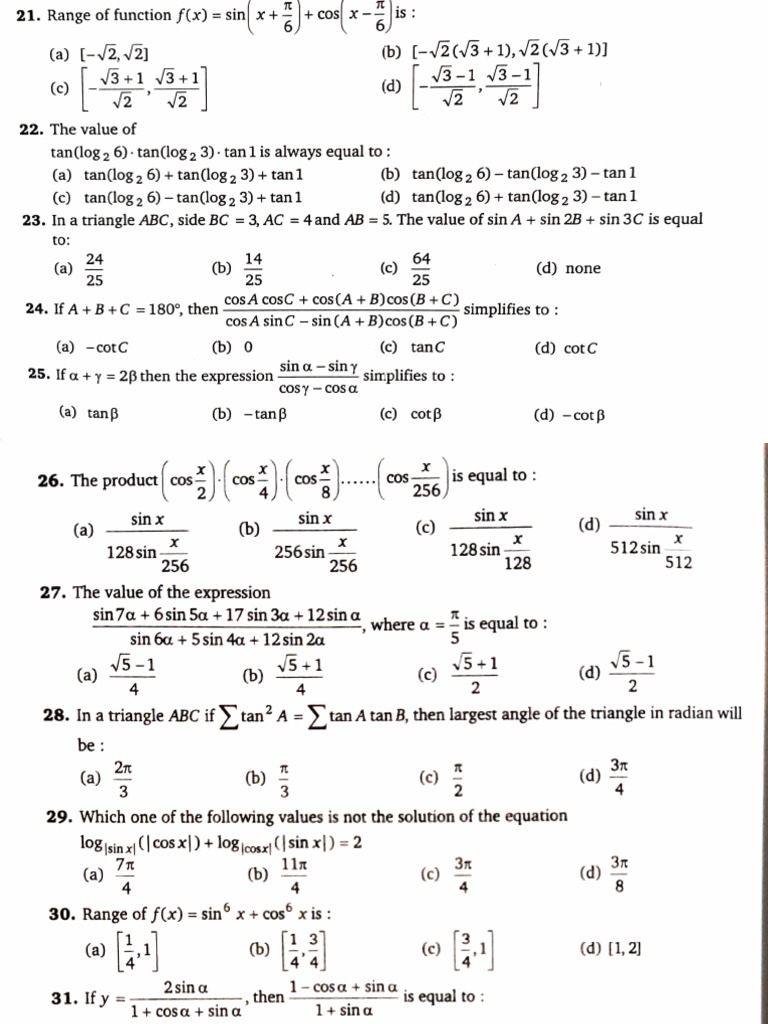 Trigonometry Test | PDF | Trigonometric Functions | Special Functions