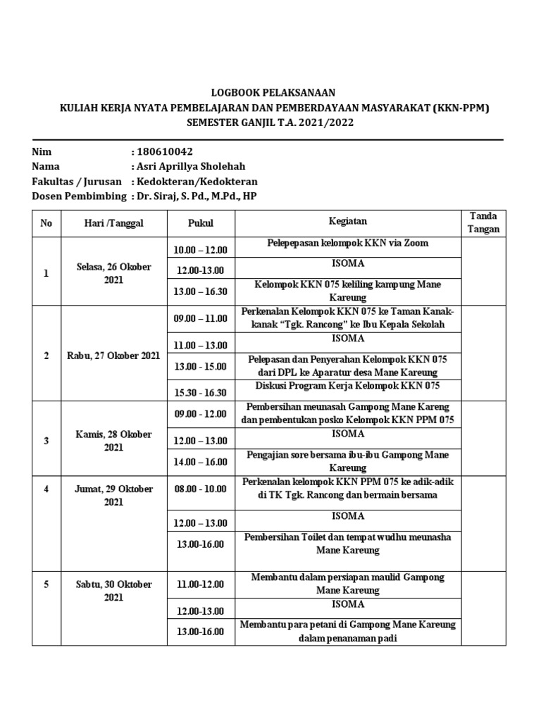 Logbook KKN Asri | PDF