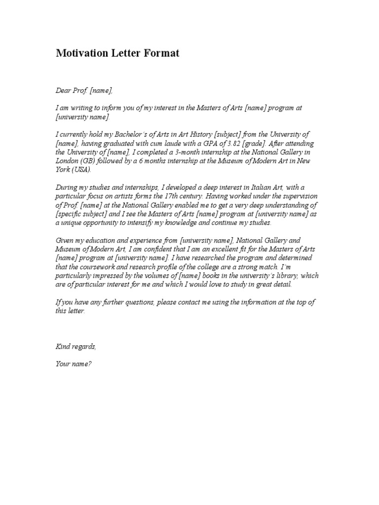 Motivation Letter Format | PDF