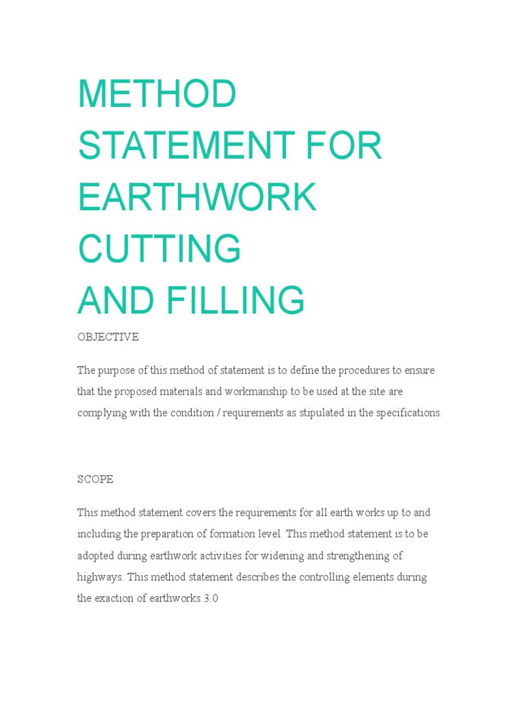 Method Statement For Earthwork Cutting and Filling | PDF | Road | Earth Sciences