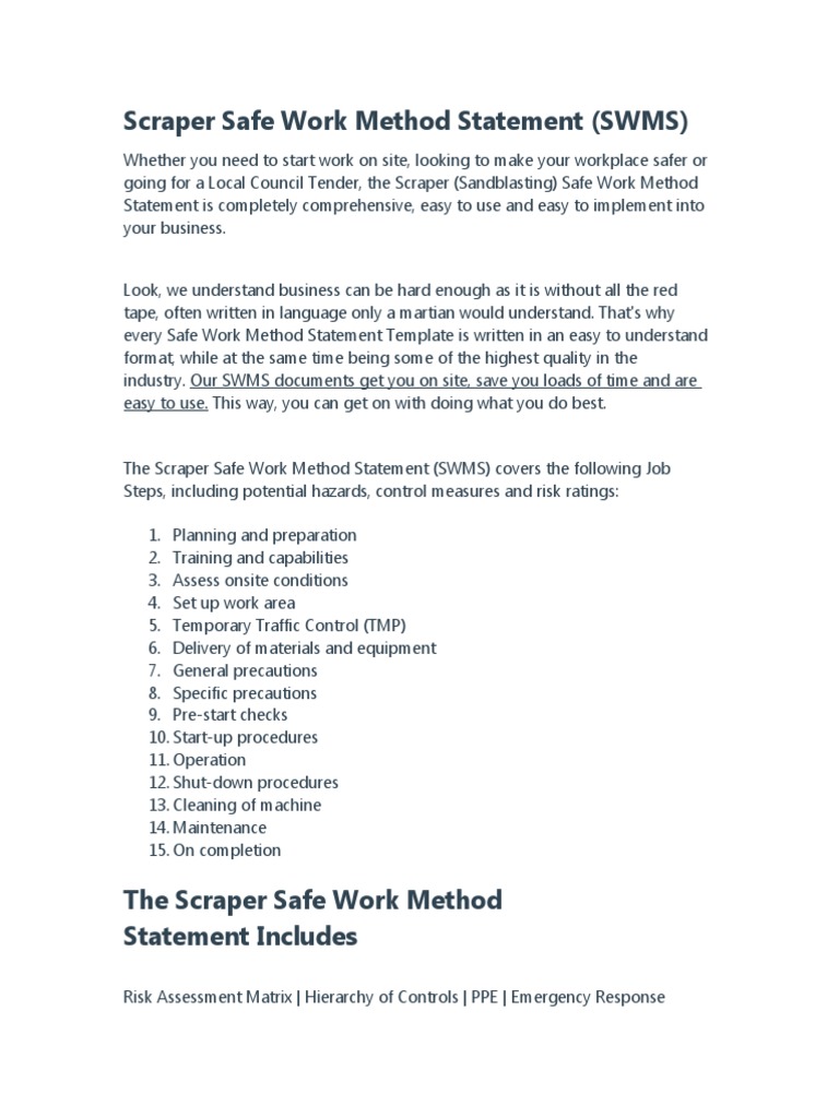 Scraper Safe Work Method Statement Guide | PDF | Occupational Safety ...