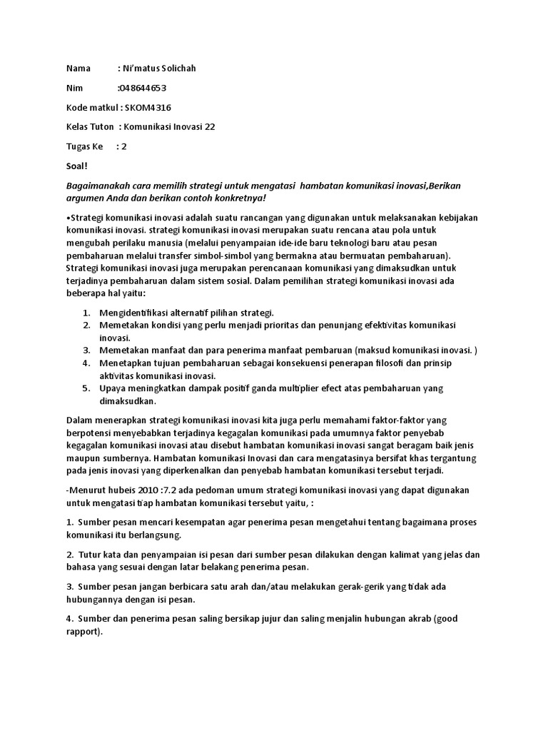 Tugas 2 Komunikasi Inovasi | PDF | Karier & Perkembangan | Ilmu Sosial