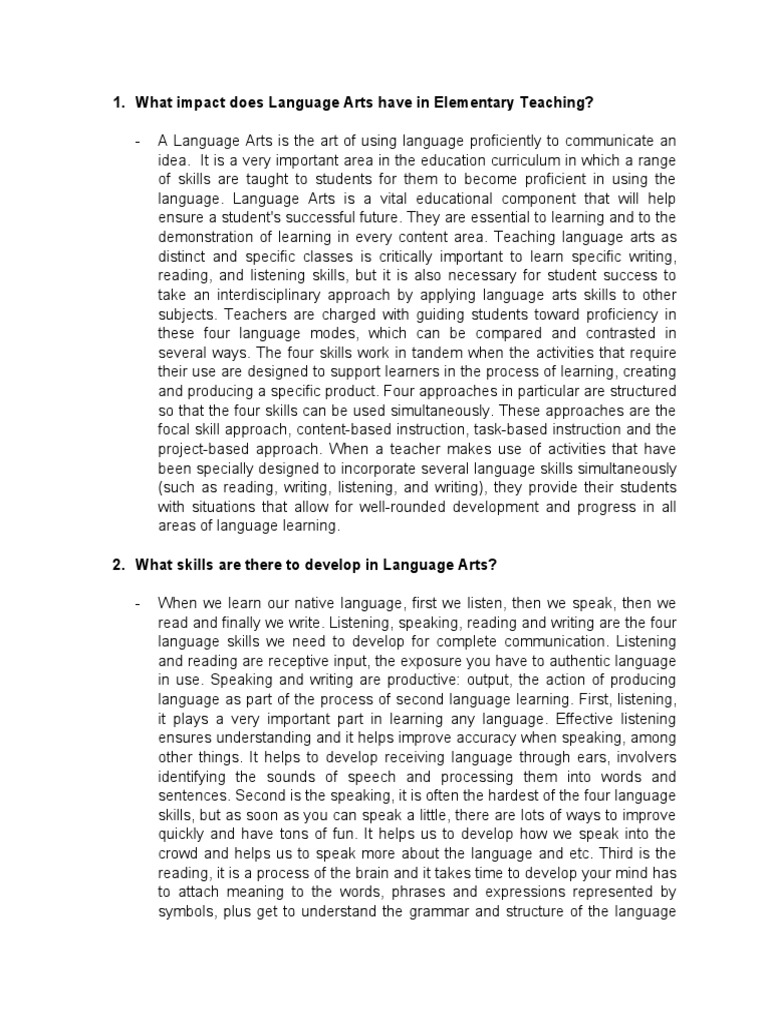 What Impact Does Language Arts Have in Elementary Teaching | PDF ...