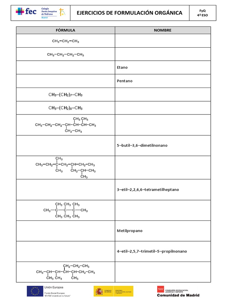 2 Ejercicios Formulación Orgánica | PDF | Química Orgánica | Química