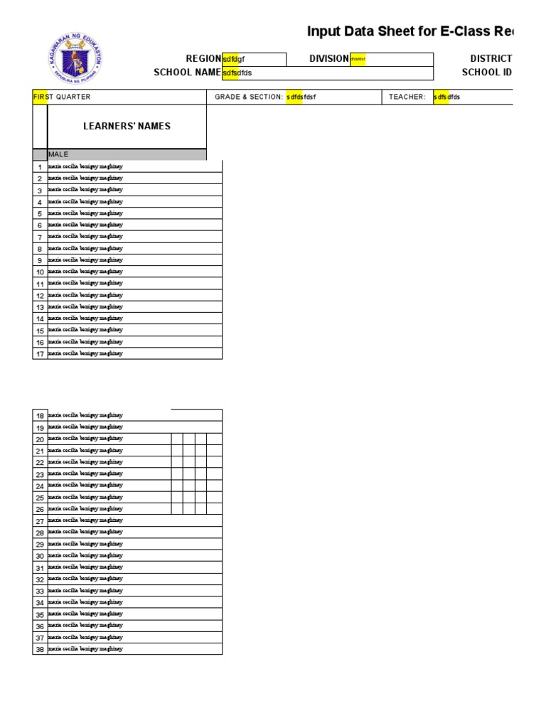 E-Class Record for MAPEH First Quarter | PDF | Learning | Cognition