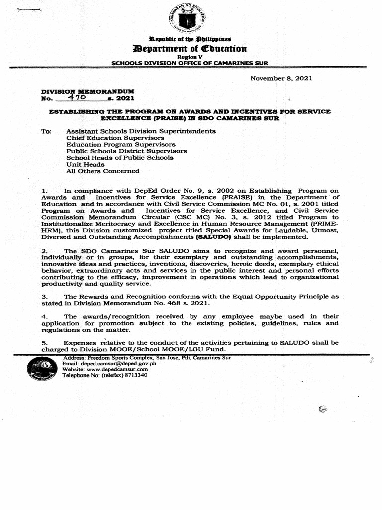 Division Memo 470 S. 2021 | PDF | Incentive | Employment