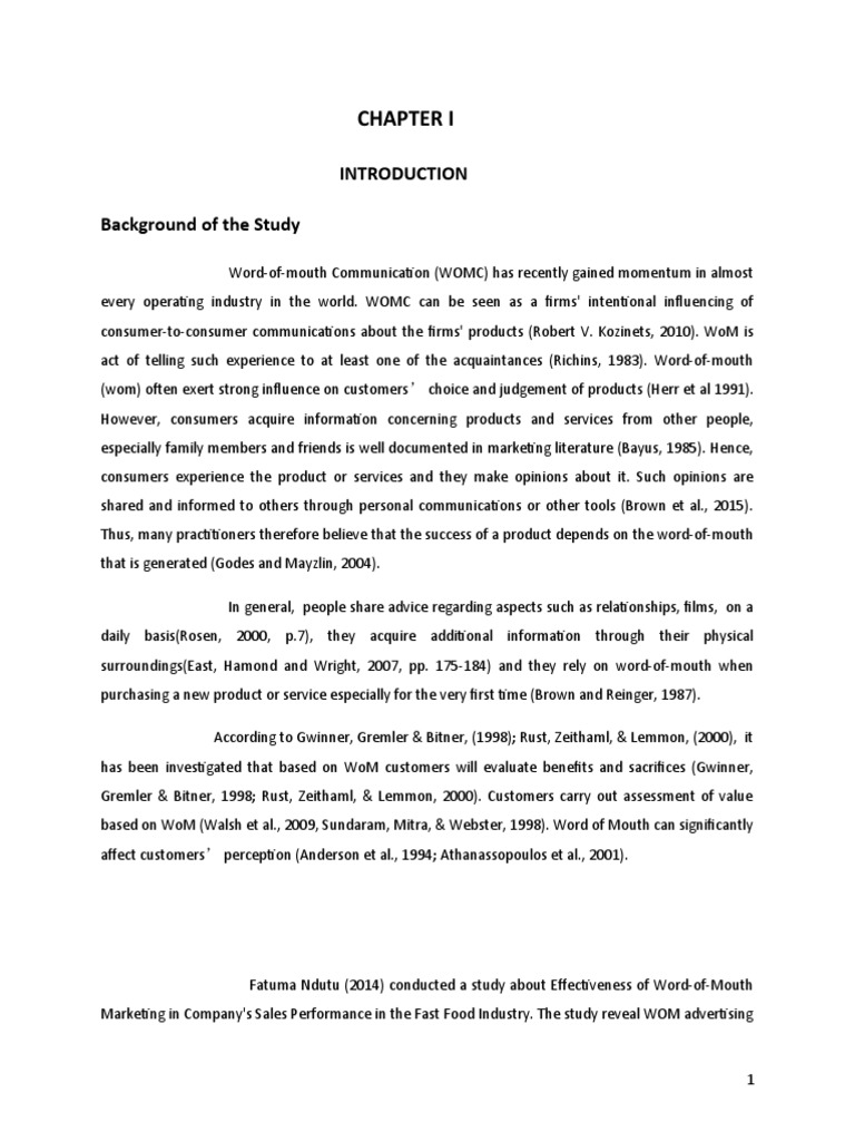CHAPTER 1 THE EFFECTIVENESS OF WORD-OF-MOUTH IN INCREASING THE SALES OF BEAUTY PRODUCTS OF GRADE ...