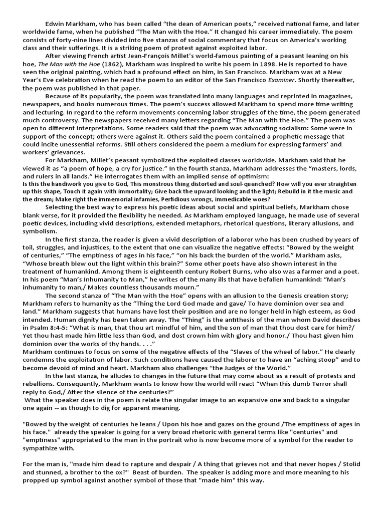 Analysis of Man With The Hoe | PDF | Poetry