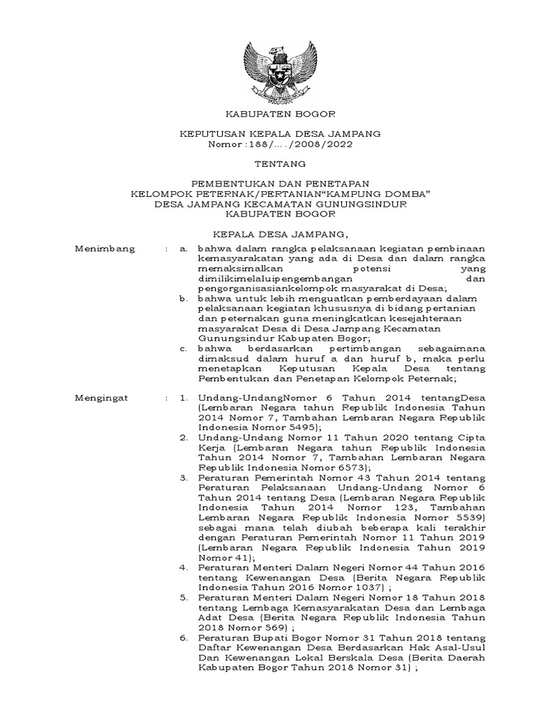 SK Kelompok Tani (Sub - Bid.Ternak) CBN | PDF