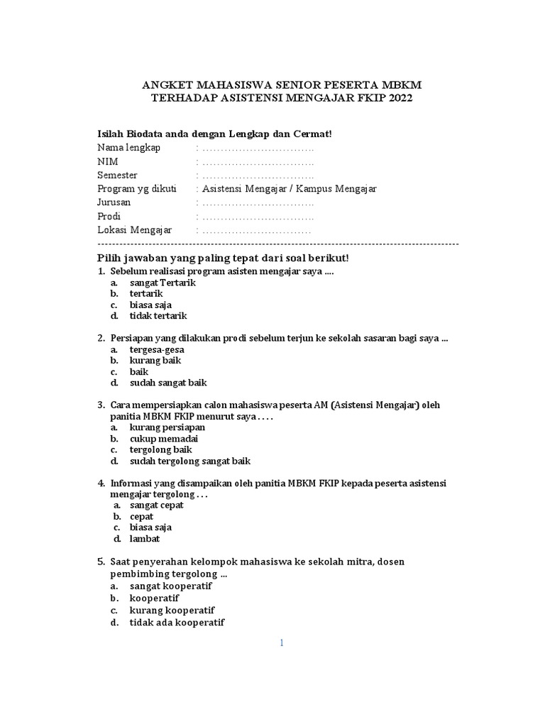 Angket MBKM | PDF | Karier & Perkembangan