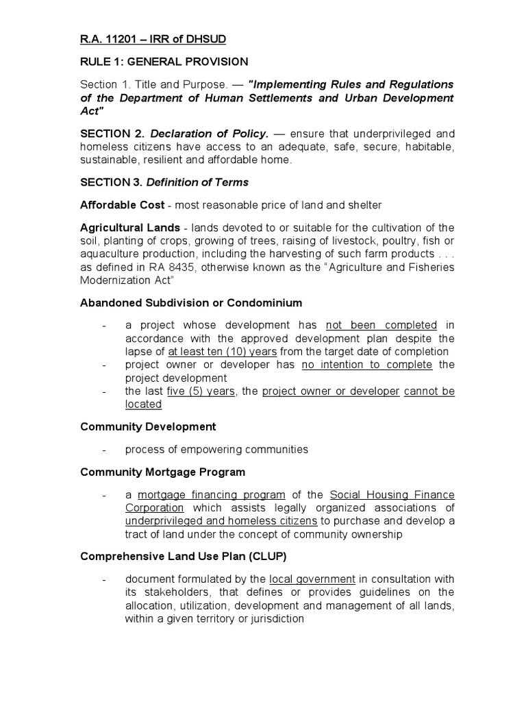 Ra 11201 - Dhsud | PDF | Condominium | Public Housing