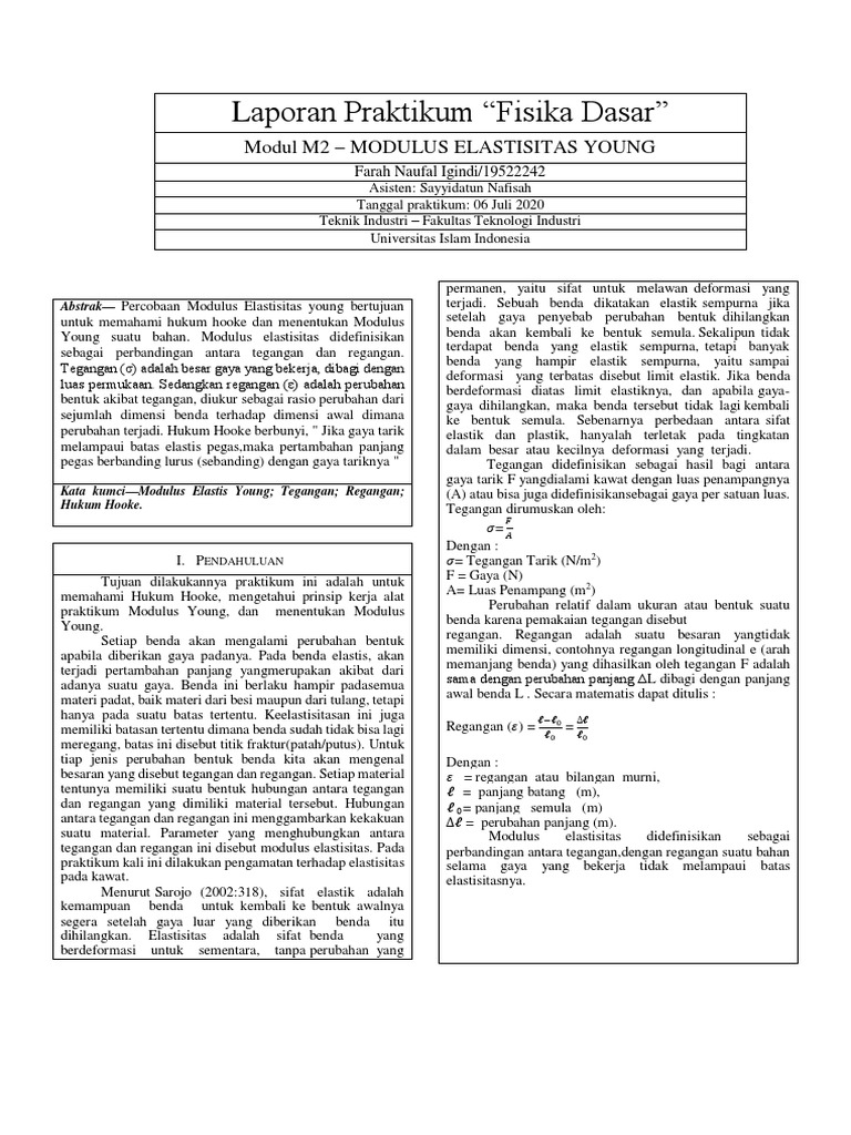 Laporan Praktikum "Fisika Dasar": Modul M2 - Modulus Elastisitas Young | PDF