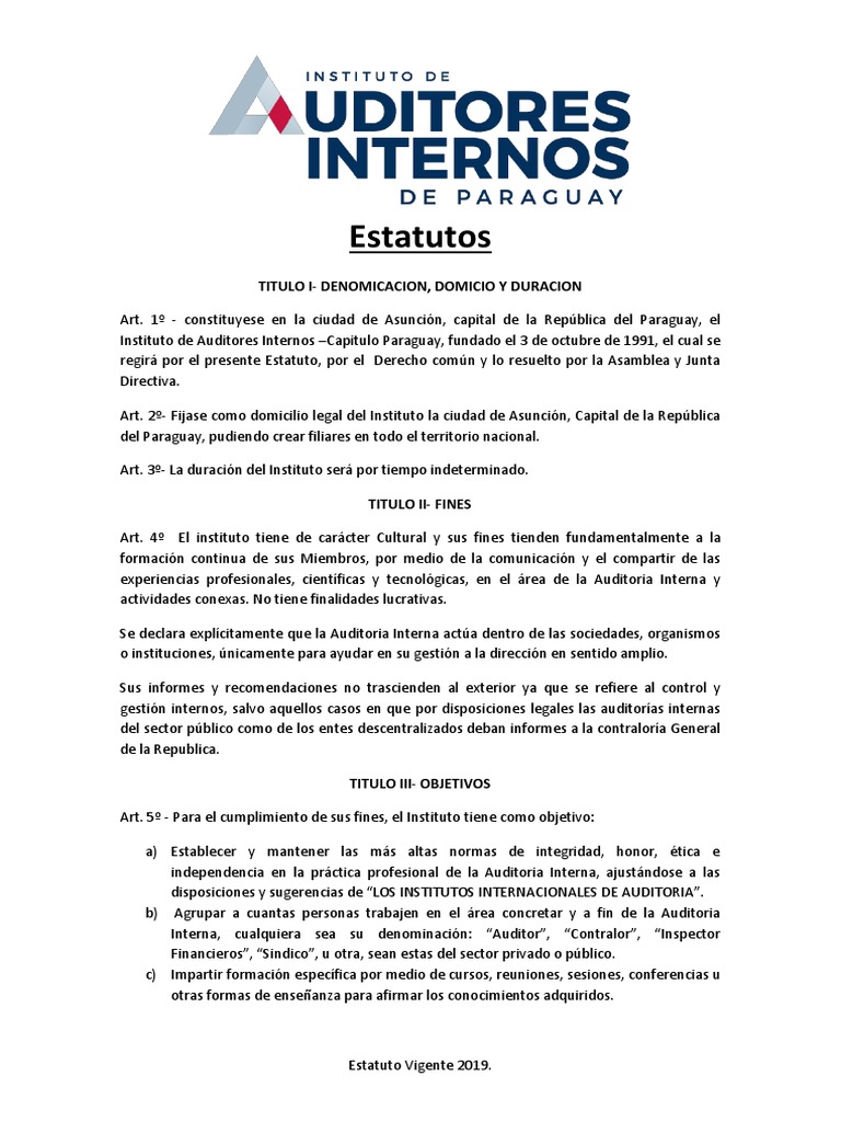 Estatutos IAI PY 2019 | PDF | Auditoría | Presupuesto