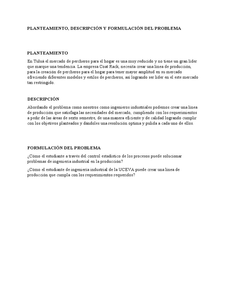 Plantamiento, Descripcion y Formulacion Del Problema | PDF | Arte