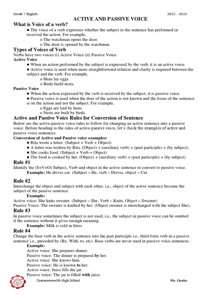 ACTIVE-AND-PASSIVE-VOICE-handouts | PDF | Verb | Subject (Grammar)