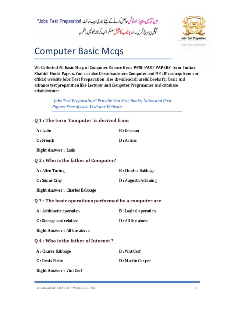 Computer PPSC Mcqs | PDF | Printer (Computing) | Computer Network Computer PPSC Mcqs | PDF | Printer (Computing) | Computer Network
