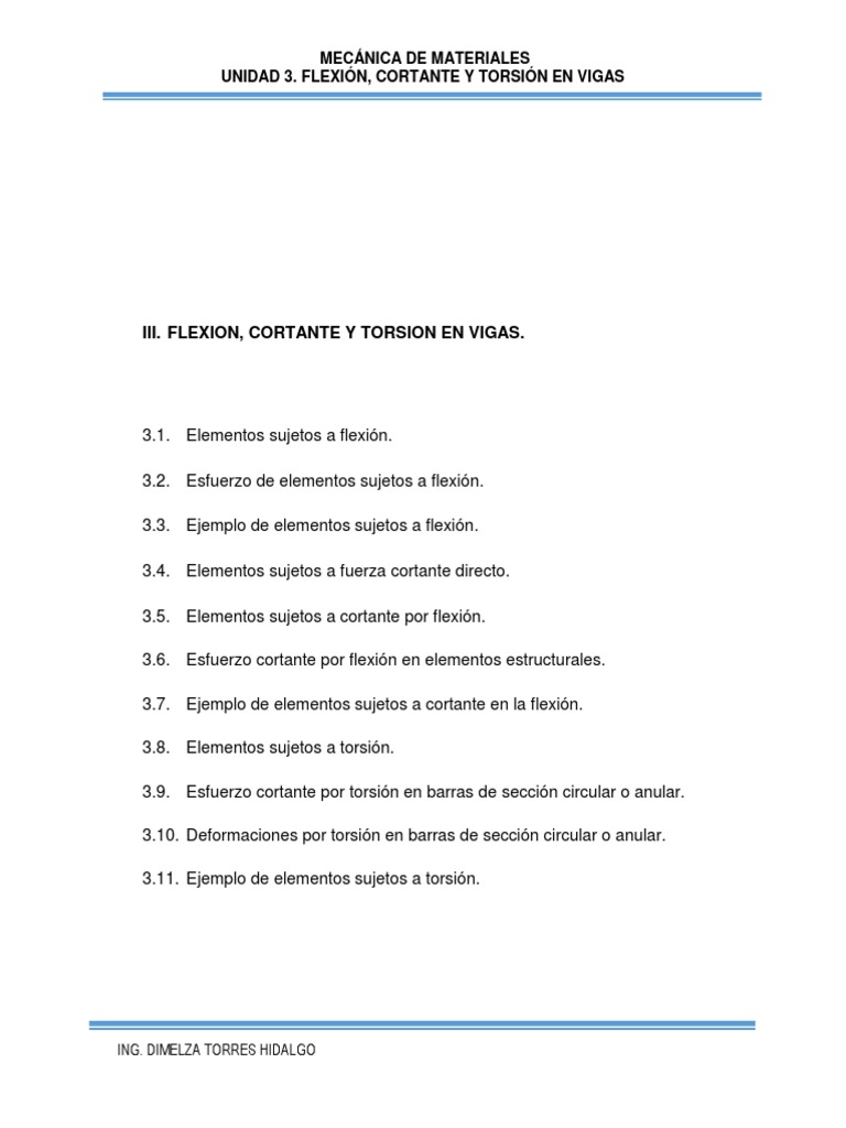 Unidad Iii. Flexión, Cortante y Torsión en Vigas - Parte 1 | PDF | Viga (Estructura) | Doblar