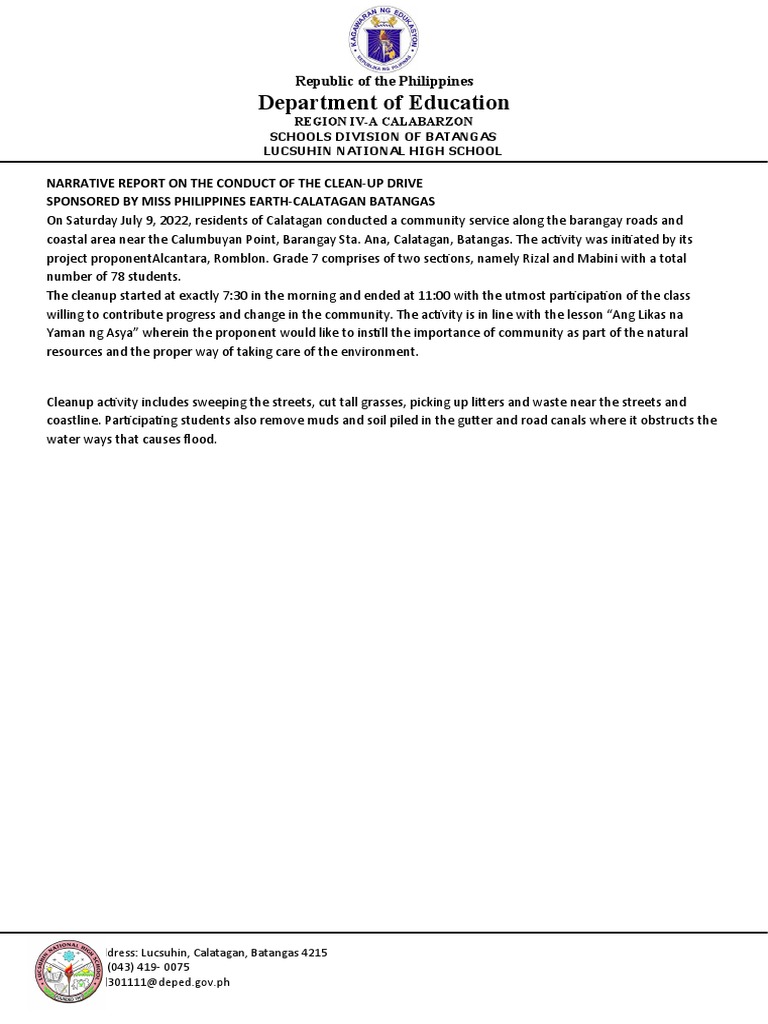 Clean-Up Drive Accomplishment Report | PDF