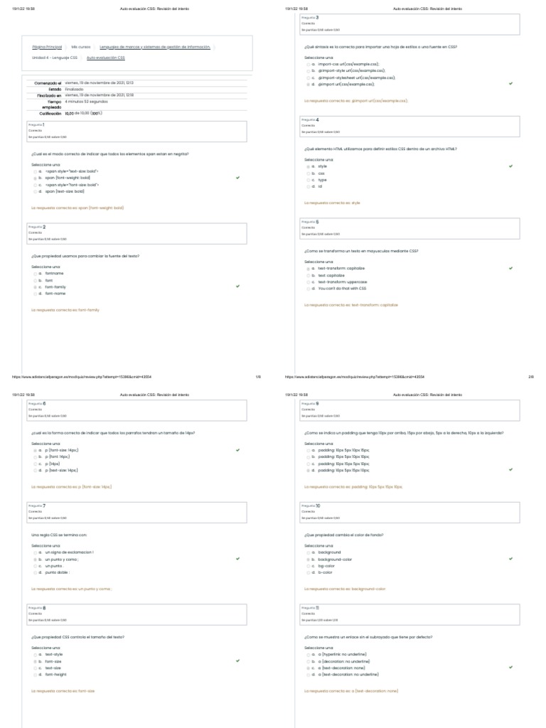 Auto Evaluación CSS - Revisión Del Intento | PDF | Archivo de computadora | ciberespacio