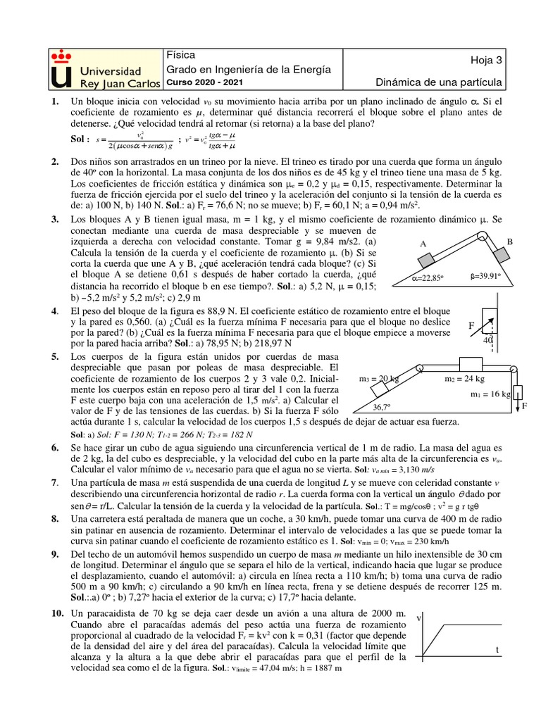 Problemas - Tema 3.dinámica | PDF | Fricción | Masa